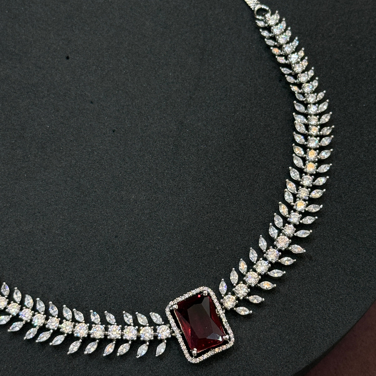 Ruby Red CZ Stone Necklace & Earring Set – Mivanaa – Premium Jewelry Brand